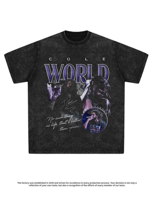 JCole科尔说唱vintage欧美复古水洗旧 嘻哈重磅纯棉潮流短袖t恤男