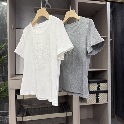 N货！刺绣植物棉花边圆领短袖T恤