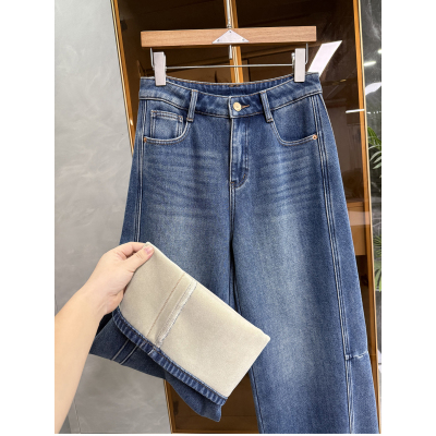 大N货！加绒高腰牛仔阔腿镰刀裤