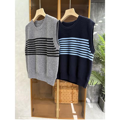 Q货!绵羊毛条纹圆领针织背心马甲