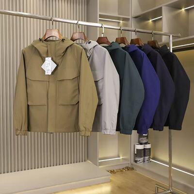 日单试衣间秋新款男女情侣户外防风防泼水连帽工装夹克外套478231