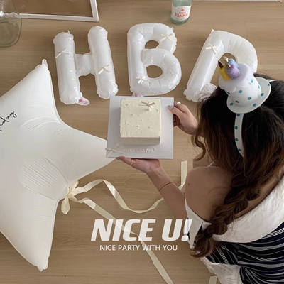 ins超大奶白色五角星气球铝膜HBD字母气球生日氛围感拍照装饰布置