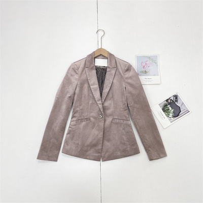 X3139欧元德国单 灯芯绒西服女豆沙色气质高级外套翻领一粒扣西装