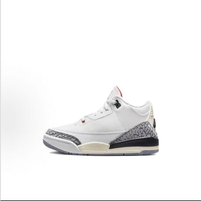 NIKE/耐克 AirJordan3复古篮球鞋白黑中小童DM0966-100