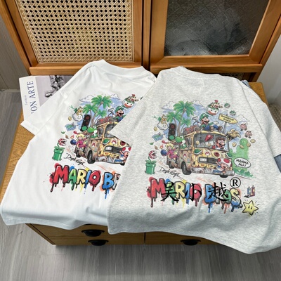 吴小越w2444男童中大童夏款冰沙棉韩版玛丽奥印花棉t恤短袖