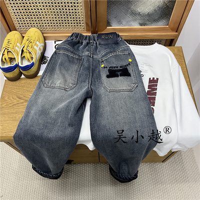 吴小越w1881男童加绒牛仔裤冬款刺绣痞帅男孩冬新款韩版长裤