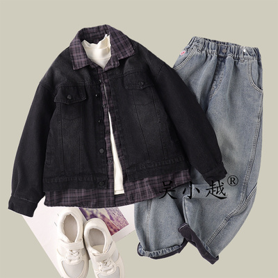 吴小越w1693男童牛仔外套同学痞帅男孩秋冬新款衬衣版型秋款大童