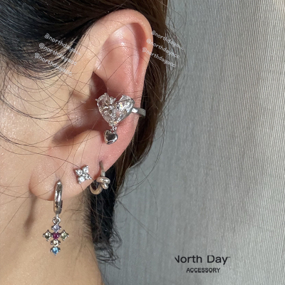 Northday星光碎钻 无耳洞耳夹耳饰闪钻锆石微镶爱心桃心耳骨夹