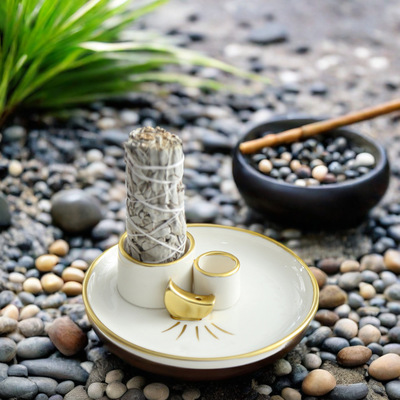 ceramic sage incense holder 圣木鼠尾草香薰炉陶瓷燃烧托盘