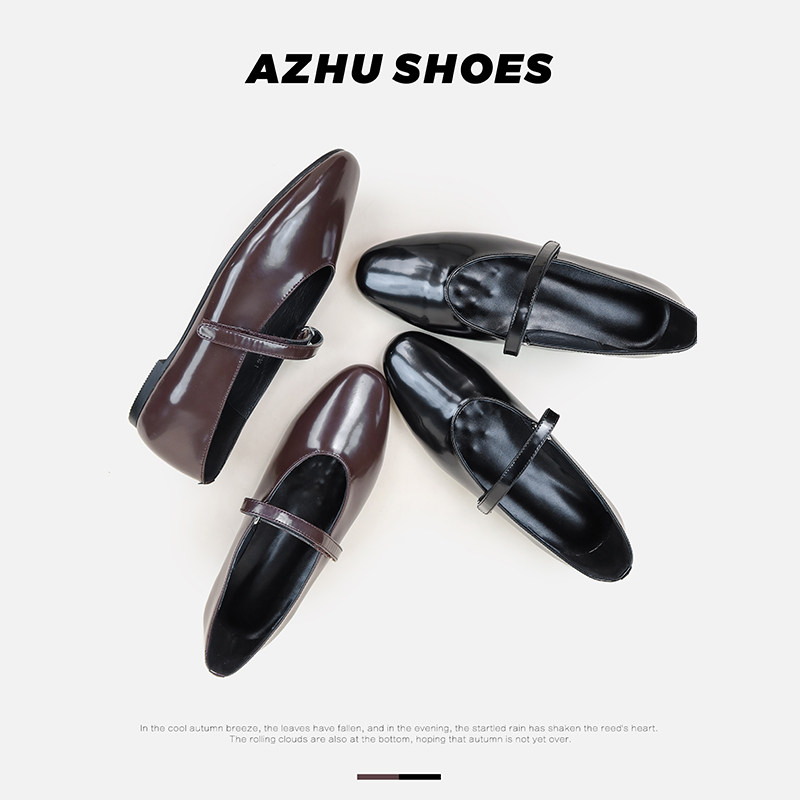 AZHU SHOES R0W风简约派玛丽珍女鞋法式晚风单鞋平底浅口小香风_虎窝淘