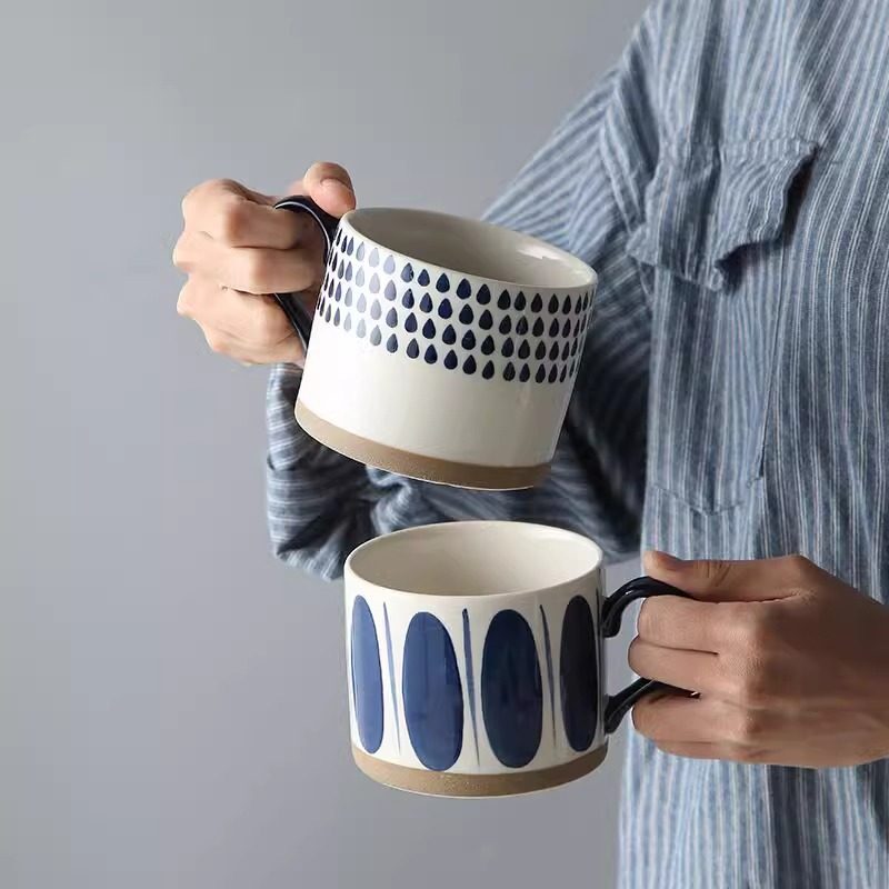 高颜值复古咖啡杯女生水杯高级感陶瓷马克杯日式家用复古手绘杯子