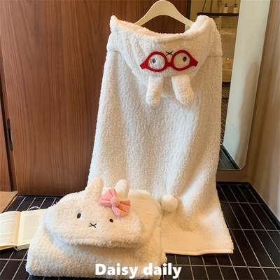 毛绒午睡毯子加厚披风秋冬保暖办公室沙发盖毯连帽披肩斗篷女礼物