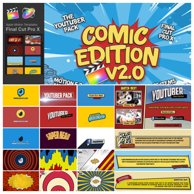 卡通漫画文字LOGO字幕信息条转场动画FCPX插件 Comic Edition V2