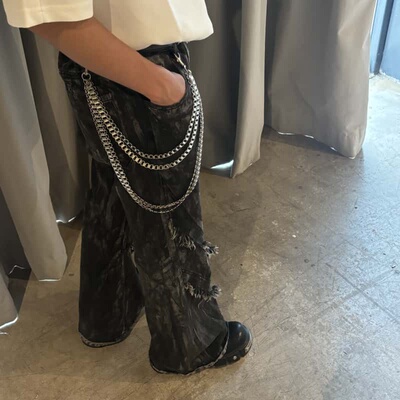 Papr牛仔裤百搭简约金属ins裤链 重磅多层朋克风嘻哈街头休闲链条