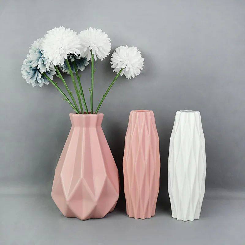 Modern Flower Vase White Pink Blue Plastic Vase Flower Pot B_虎窝淘