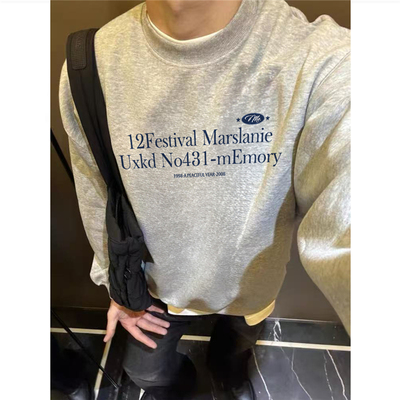 纯棉美式复古字母套头卫衣男宽松