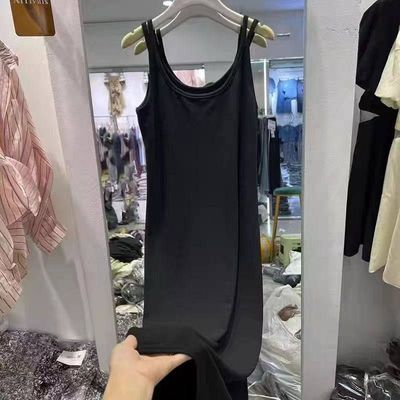 莫代尔春夏新款大码吊带背心连衣裙胖mm外穿内搭宽松打底过膝长裙