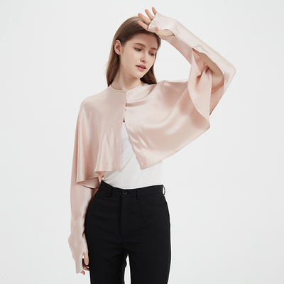 Cnsilk100%桑蚕丝防晒衣女开车遮阳服披肩斗篷防紫外线真丝罩开衫