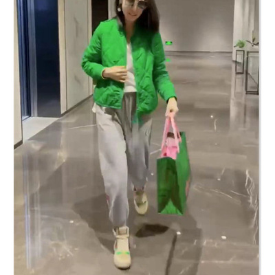 英国cherrykoko新款小个子轻薄菱格棉服+休闲卫裤减龄时尚女