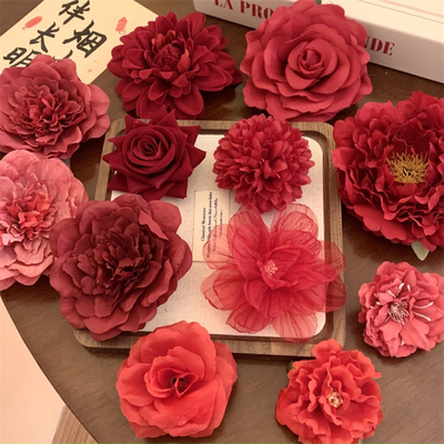 复古红色花朵发夹氛围感拍照甜妹