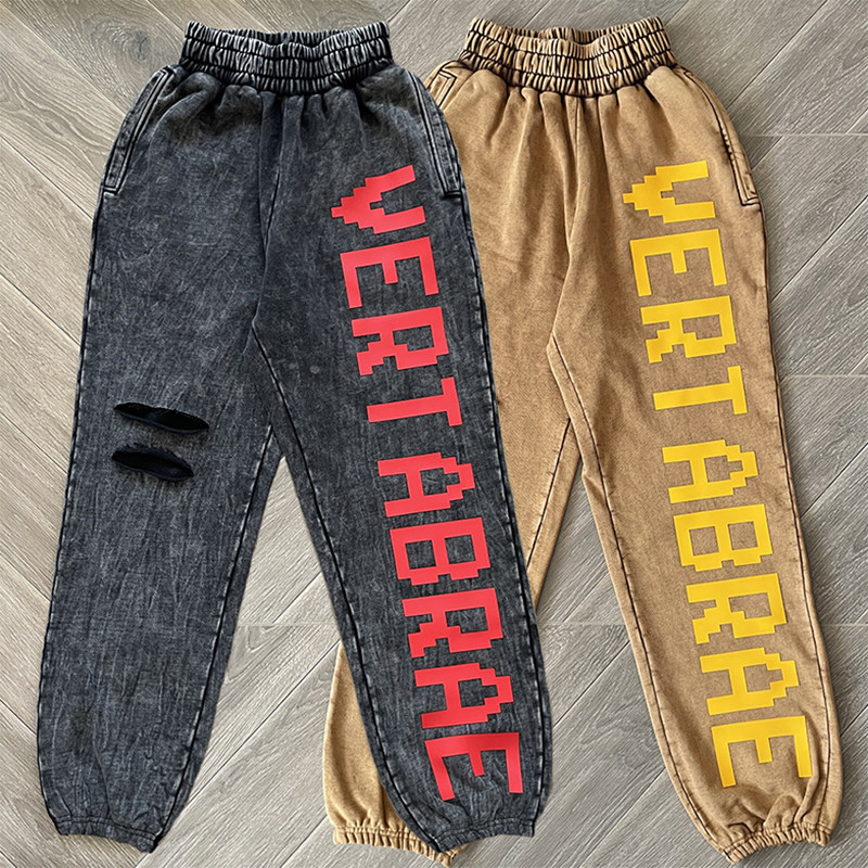Vertabrae sweatpants 洗水立体印花破洞运动男女休闲长裤