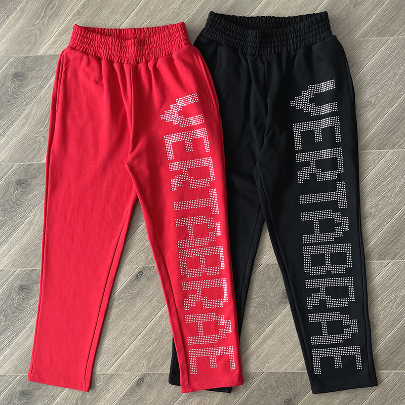Vertabrae Vert Red Black Crystal Sweatspants烫钻运动休闲长裤