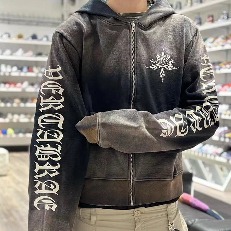 Vertabrae Tattoo Zip Up Hoodie 洗水做旧男女款连帽卫衣