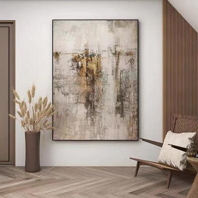 MHD手绘画《白璧金辉》简约肌理画现代沙发客厅装饰画玄关抽象画