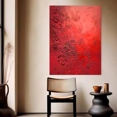 MHD手绘油画现代轻奢红色画客厅玄关装饰画抽象油画沙发落地挂画