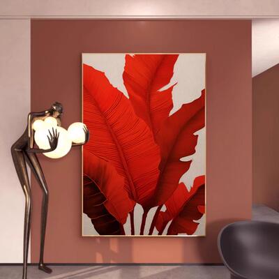 MHD手绘油画《家大业大》砂岩红色立体肌理画轻奢玄关现代抽象画