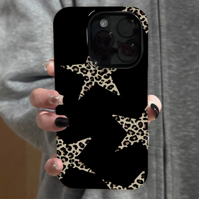黑色星星豹纹适用苹果16pro手机壳iPhone15可爱华为mate60新款p70pro磨砂菲林vivo小米14红米k70荣耀oppo女17