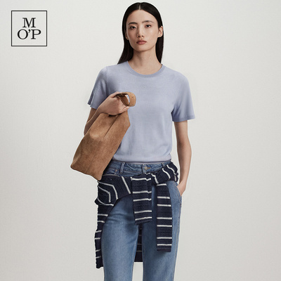 MOP圆领短袖针织毛衣套头衫女