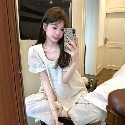 简约条纹睡衣女夏季2026新款