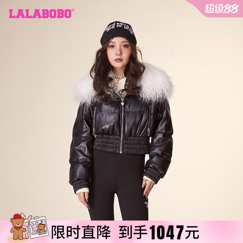 【钟雯冠同款】[蛋白皮]LALABOBO冬保暖棉服上衣毛领皮面羽绒服
