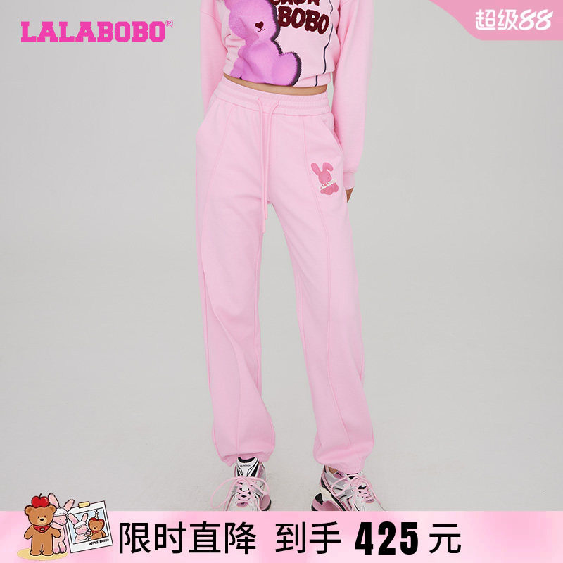 复古运动风LALABOBO早秋新品瘫瘫兔口袋针织休闲裤女|LBCC-WXZC22