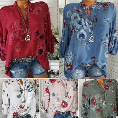 Plus size Blouse Women Printed causal shirt Long sleeves