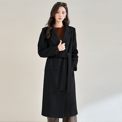 25秋冬新款100%羊毛单面呢大衣感经典双排扣西装领长款18994