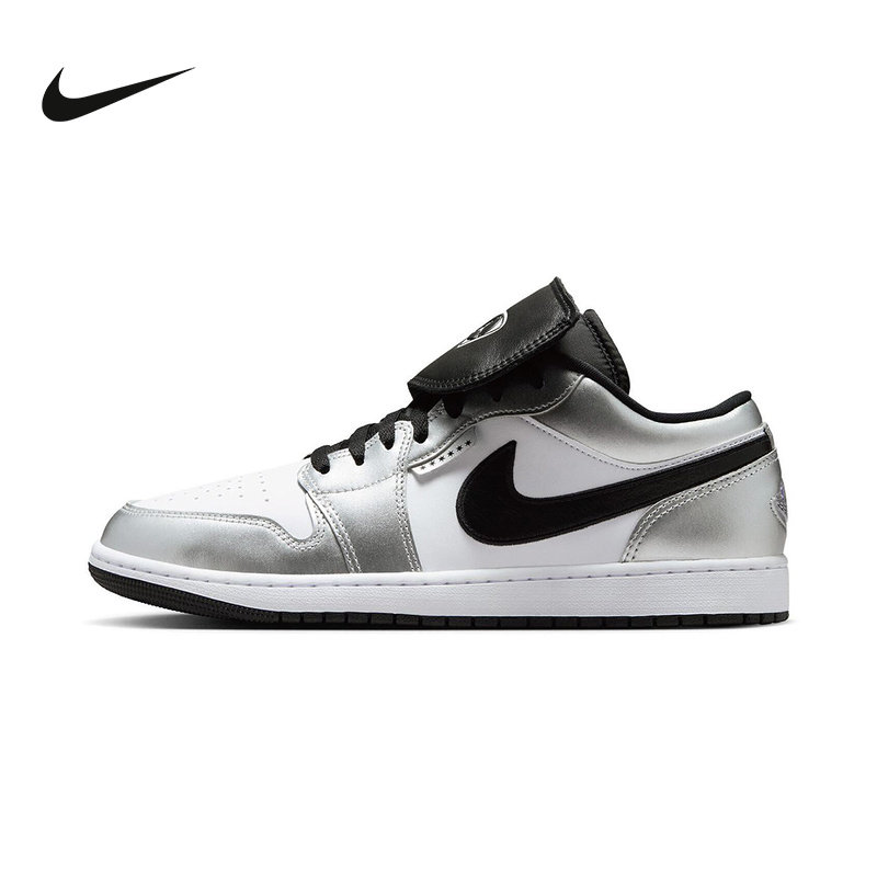 NIKE耐克男鞋AirJordan1白银黑贴合支撑低帮复古篮球鞋IR2278-100