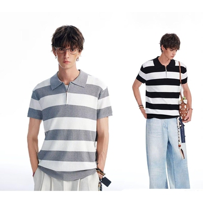 夏季新款翻领polo衫短袖男士高档条纹休闲商务体恤衫半袖上衣
