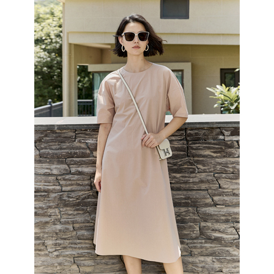 减龄100%棉纯色立体泡泡袖连衣裙