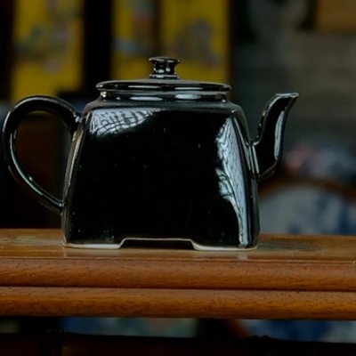 景德镇复古乌金玄色黑釉四方陶瓷茶壶功夫茶具冲茶泡茶 家居摆件