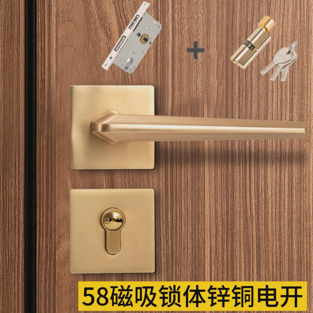 室内法式静音磁吸分体锁卧室卫生间门把手家用金色房门锁机械门锁
