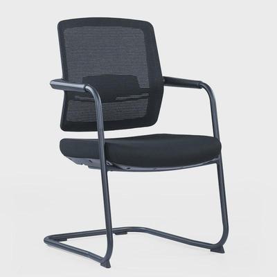 黑色透气网腰靠弓形四脚椅办公电脑椅职员椅培训椅带布扶手会议椅
