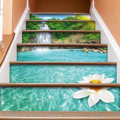 FOY仿3D个性创意白莲瀑布楼梯贴自粘墙贴墙纸防污装饰美化DLT004