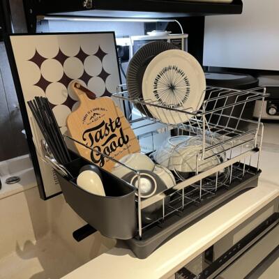 VIELE 轻奢包豪斯厨房不锈钢沥水篮中古银色碗架水杯双层置物架