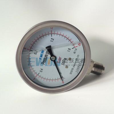 供应双刻度压力表psi不锈钢耐震压力表YTFN-100H上海屹沃EWON