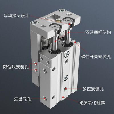 气动高精密滑台气缸MXQ/MXS6/8/12/16/20/25*10/20/30/40/50/75AS