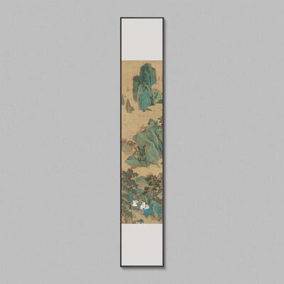 新中式玄关茶室观海窄屏字画挂画酒店大堂走廊过道竖款书房装饰画
