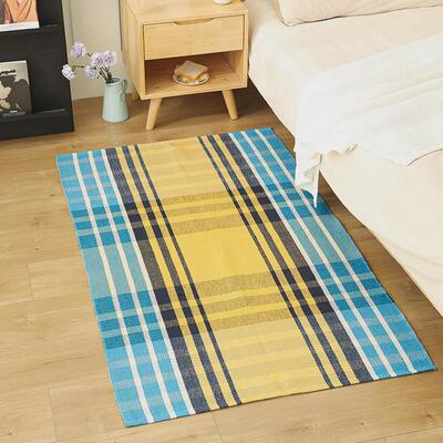 90x150cm客厅沙发地垫卧室床边地垫棉线条纹多彩编织出租屋茶几垫