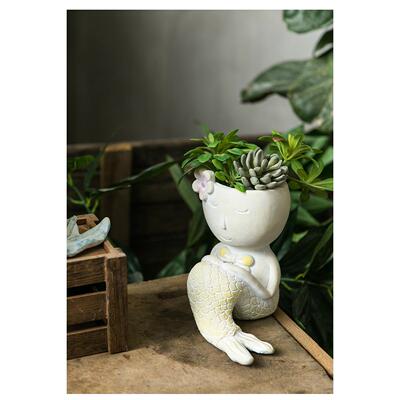 可爱美人鱼花盆卡通摆件鱼类造型多肉植物花器泪情人绿萝花盆